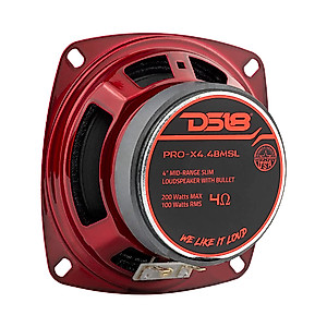DS18 PRO-X4.4BMSL Car Speaker 4" Shallow Mid-Range Loudspeaker with Bullet 200 Watts Max Power 100 Watts RMS 4-Ohm - Boost Your Sound System’s Volume - 1 Speaker