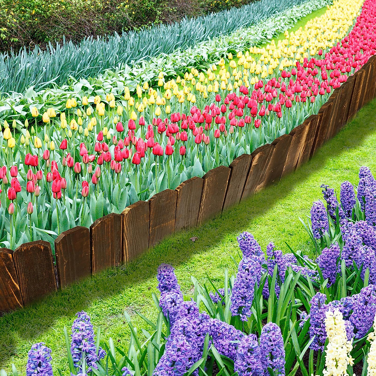 Wood Garden Edging Border Fence with White Gloves Wooden Fence Landscape Wood Border Edging for Garden Yard Pathway Outdoor Patio Decoration 8 x 47 Inches