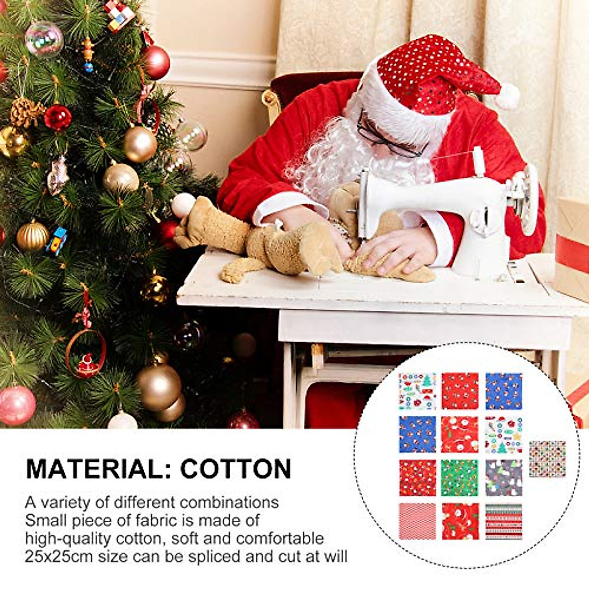 ARTIBETTER Quilted Fabric 13pcs Xmas Patchwork Fabric Christmas Santa Snowman Reindeer Elk Pattern Square Cloth Bundle Holiday Sewing Craft Supplies for Children Kids Fabrics