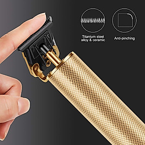 Hair Clippers for Men, Electric Hair Clippers Cordless Rechargeable Grooming Kits T-Blade Close Cutting Trimmer for Men 0mm Zero Gap Bald Head Clippers, Hair Trimmer for Men (Gold)