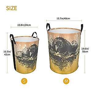 Laundry Basket,Halloween Theme Vector Of A Wicked Crow And Flowers,Large Canvas Fabric Lightweight Storage Basket/Toy Organizer/Dirty Clothes Collapsible Waterproof For College Dorms-Large