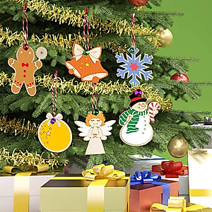 OurWarm 48pcs Wooden Christmas Ornaments Crafts for Kids, Unfinished Wood Slices Ornaments, DIY Crafts Christmas Ornaments Set for Christmas Tree Ornaments