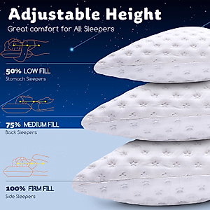 KUCEY Cooling Side Sleeper Pillow for Neck and Shoulder Pain, Luxury Shredded Memory Foam Curved Bed Pillows for Sleeping Set of 2- Adjustable Queen Size- Washable Cover Crescent White