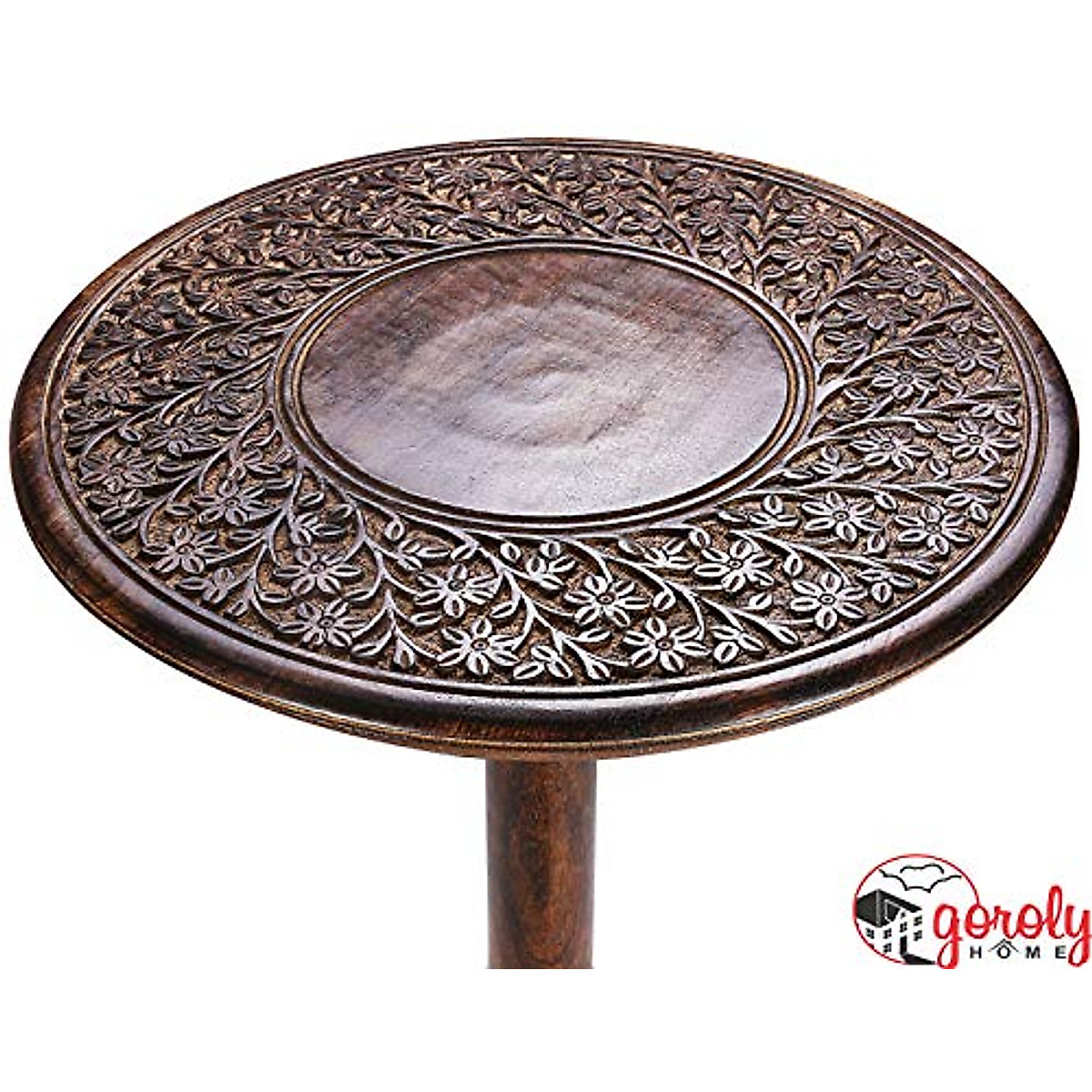 Coffee Table Wooden With Single Pillar, Wooden End Table, Small Table, Night Stand, Desk Side Table, Bedside Table, Entry Table, Living Room Side Table for Magazines, Books & Plants-18x22 Inch Burnt