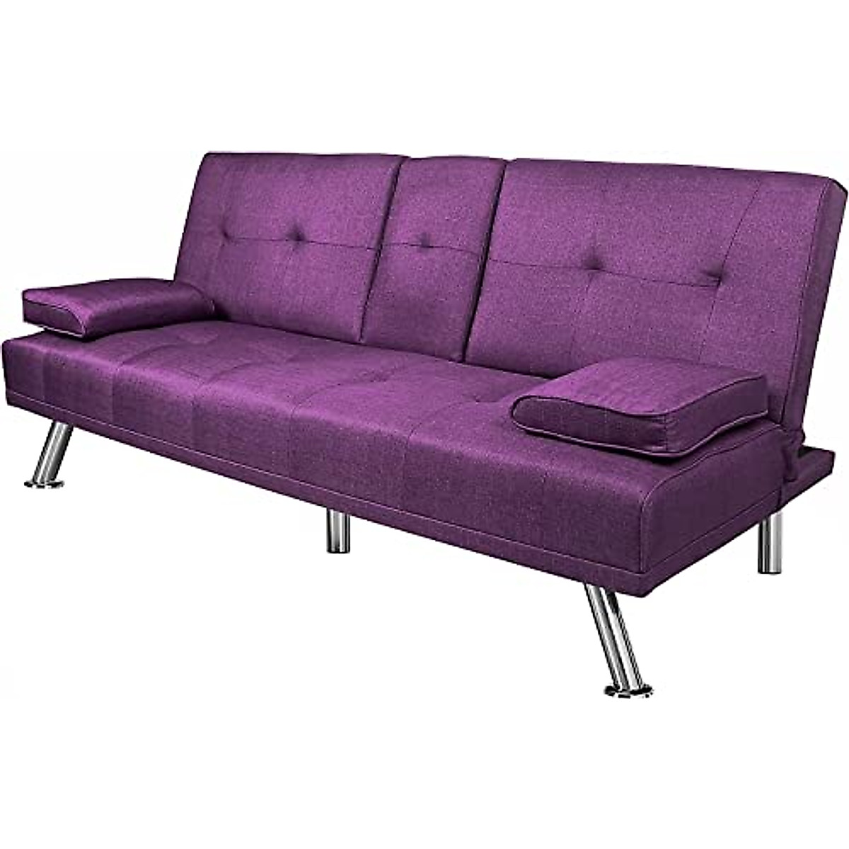 ERYE Modern Futon Sofa Loveseat Convertible Sleeper Couch Bed for Small Space Apartment Office Living Room Furniture Sets,Tufted Upholstered Love Seat Sofabed, Purple Linen 66.2"