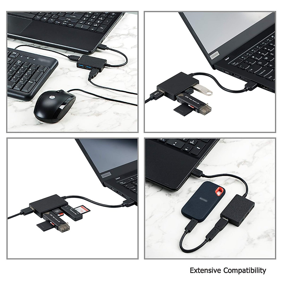 Memory Card Case + USB 3.0 Hub Splitter：Credit Card Size Memory Card with 4 Ports USB 3.0 Hub Splitter