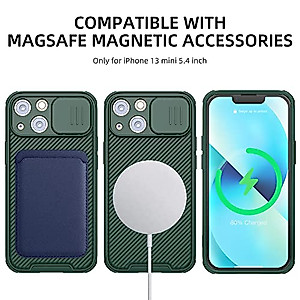 Hitaoyou iPhone 13 Mini Case Magsafe, iPhone 13 Mini Camera Protection Case [Support Magsafe Charger] with Slide Lens Cover,Slim Magnetic Case for iPhone 13 Mini 5.4" Green