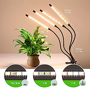 GROWSTAR Plant Lights for Indoor Growing, Full Spectrum 4 Heads Clip Grow Lamps with 10 Feet Cables for Seeding Blooming and Fruiting(2 Pack)