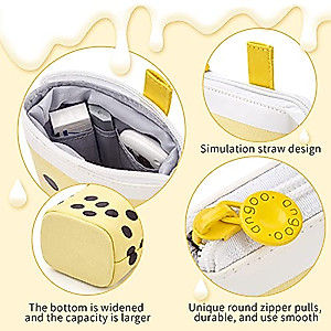 ANGOOBABY Cute Pencil Case Standing Pen Holder Telescopic Makeup Pouch Pop Up Cosmetics Bag with Kawaii Smile Face Stationery case Office Organizer Box for Girls Students Women Adult (Yellow)