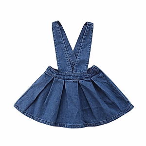 ZAXARRA Toddler Baby Girls Strap Suspender Skirt Overalls Dress Outfit (Blue, 1-2 T)