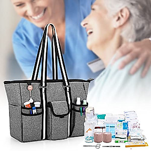 CURMIO Nurse Tote Bag with Additional Bottom Support for Home Health Care, Clinical Bag for Nursing Students, Doctors, Medical Assistants, Gray (Empty Bag Only, Patented Design)
