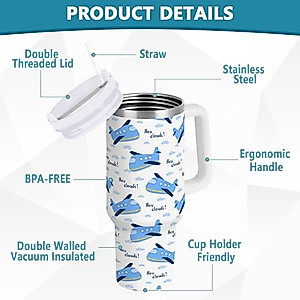 ARGTILDN 40 oz Tumbler Aircraft Airplane Blue Insulated Travel Mug with Handle and Straw Lid Stainless Steel Vacuum Coffee Cup Tea Beverage Container Water Bottles for Car Sports office