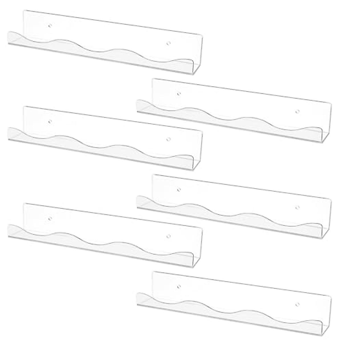 Fixwal Vinyl Record Wall Mount Shelves, 6 Pack 12in Wavy Vinyl Holder for Album Record Storage & Display, Clear Acrylic Floating Shelves for Wall Decor, Kids Bookshelf