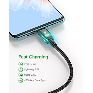 Kuulaa Magnetic Charging Cable Magnetic Phone Charger 2Pack 3A Fast Charging Cable Support Data Transfer 3 in 1 USB Magnetic Charger Cable for iPhone/Micro USB/Type C Device (6ft+6ft)