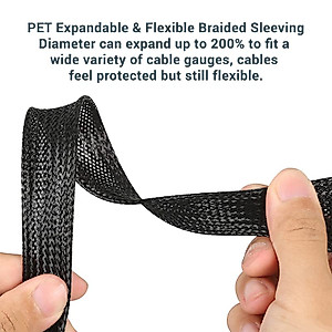 25ft-1inch PET Expandable Braided Sleeving Wire Loom Cable Sleeves Automotive Wire Sleeve Cable Management Wrap Wire Protector Tubing Desk Wire Organizer for Home, Office, Audio HDMI Cable, Black