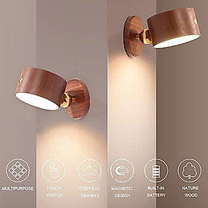 Wooden Magnetic Wall Sconce,Wireless Led Wall Mounted Reading Lights USB Rechargeable Light Stepless Dimming Night Lights Magnetic Cabinet Light,Lamps for Kid Study Bedside (Sapele)