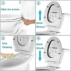 Hibbent Premium One Click Elongated Toilet Seat with Cover(Oval)- Easy Installation and Quick-Release for Easy Cleaning - Stable Hinge Design to prevent shifting - Soft Closed - White Color(Elongated)