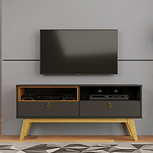 Boahaus Milwaukee Black Matte TV Stand - Mid-Century Modern Entertainment Center for TVs up to 55" - Durable Manufactured Wood - Ample Storage Cabinets