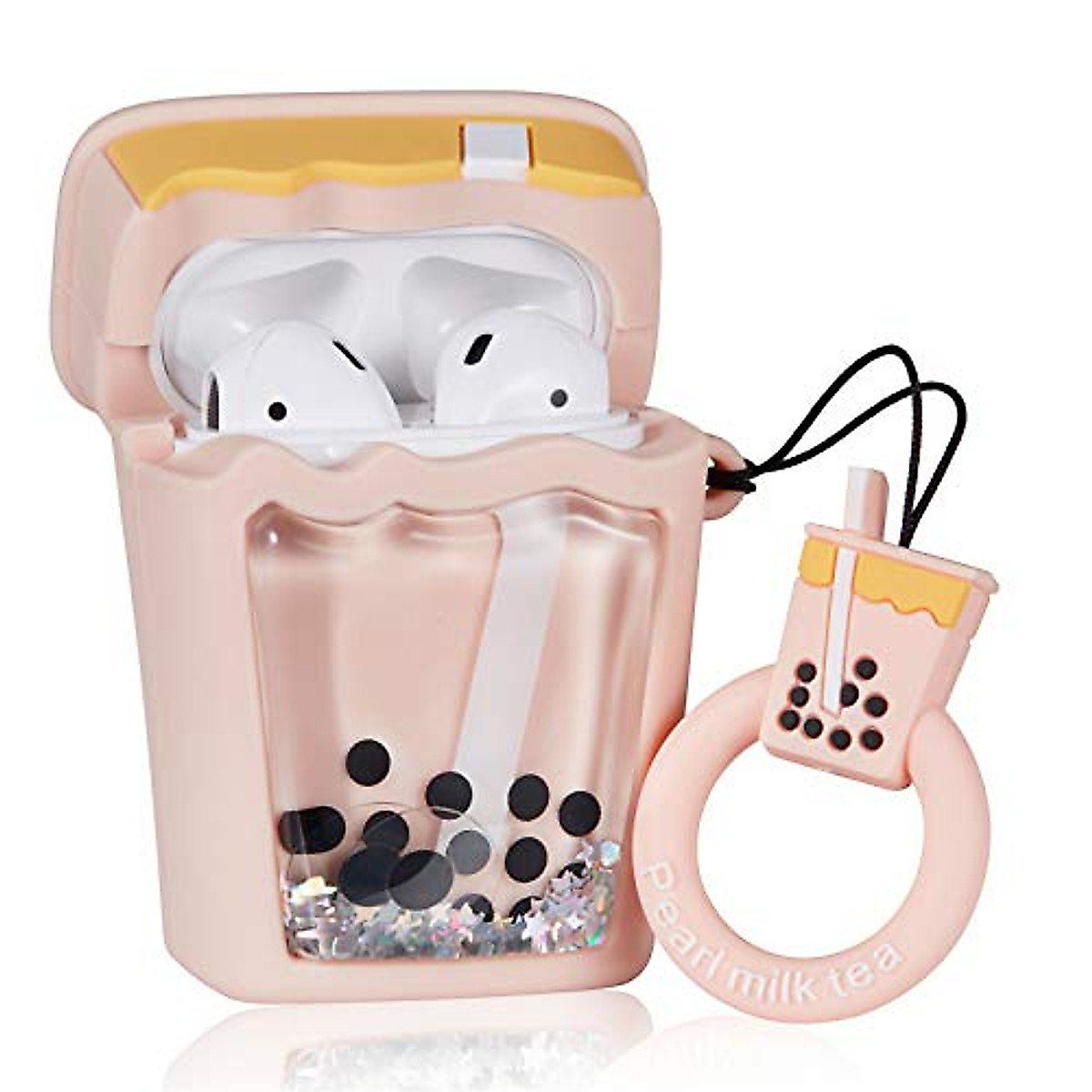 Hairland for Airpod 2/1 Silicone Case, Soft Protective Cartoon Fashion Cute Design Air Pods Cover Skin Kids Girls Funny Headphone Accessories Charging Cases for AirPods (Quicksand Strawberry+Milk Tea)