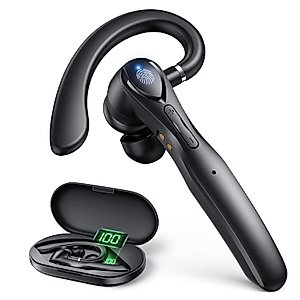 PIFFA Bluetooth Headset V5.3 Wireless Earpiece with 400mAh Battery Display Charging Case 66Hrs Talk Time for Cellphone Laptop, Hands-Free Trucker Earphones Built-in Mic for Driver/Business
