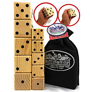Matty's Toy Stop Deluxe 10pcs Wooden Lawn Dice Set - Features 5 (2.75") and 5 (2") Large Wooden Dice with Storage Bag