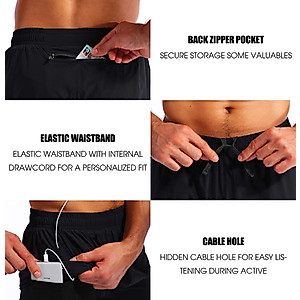 Pudolla Men’s 2 in 1 Running Shorts 5" Quick Dry Gym Athletic Workout Shorts for Men with Phone Pockets(Black Medium)