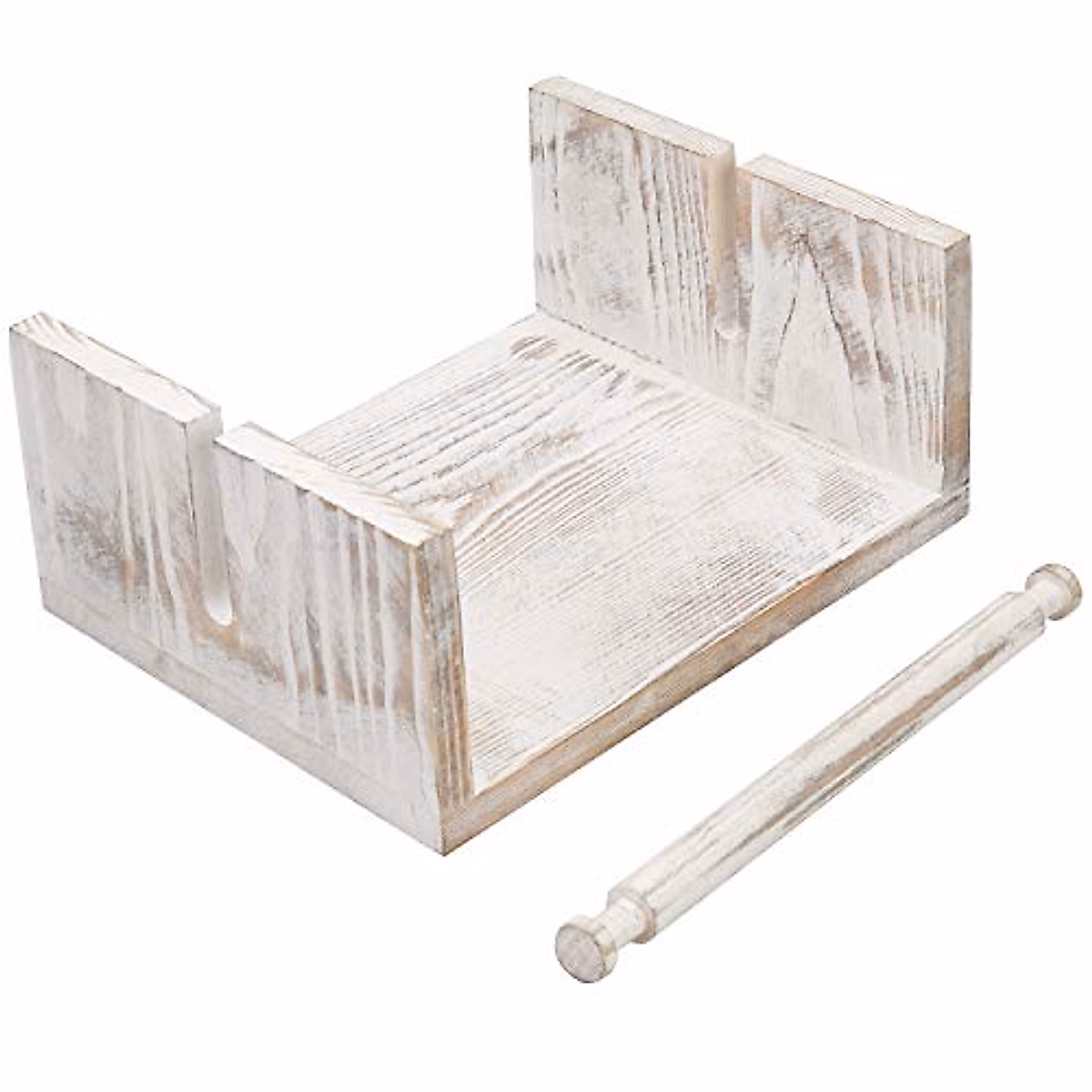MyGift Whitewashed Wood Square Flat Napkin Holder with Weighted Arm, Farmhouse Dining Table Napkin Holder