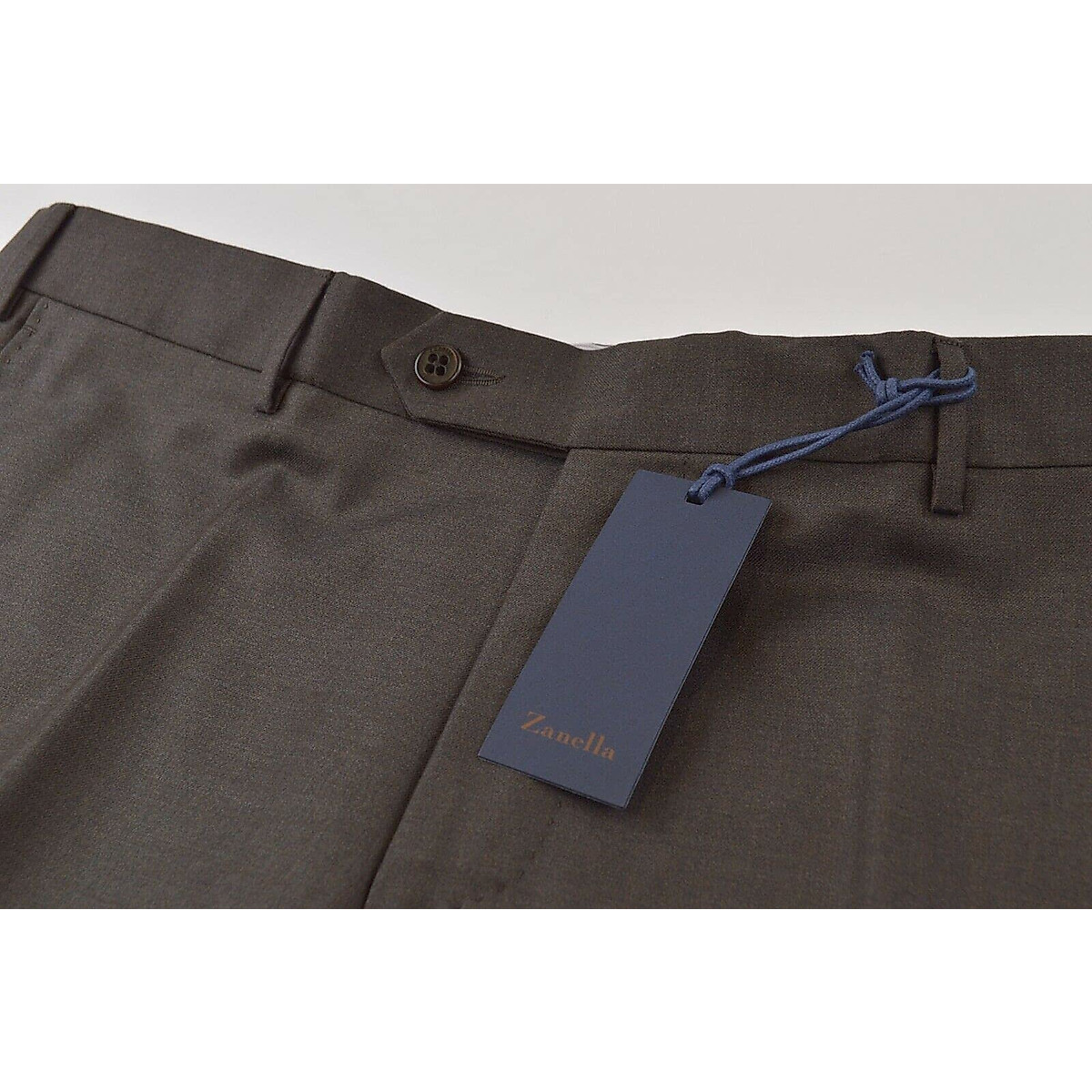 Zanella Platinum Parker Tasmanian Super 150's Wool Men Trousers - Modern Fit Flat Front Dress Pants (Dark Brown 36)