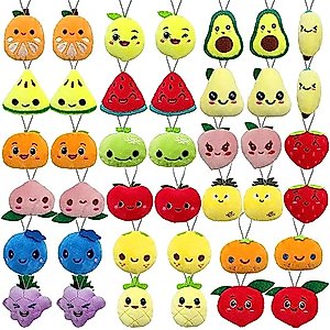 40 PCS Cute Mini Fruit Plush Toys Colorful Stuffed Fruits Soft Orange Peach Stuffed Doll for for Party Favors Keychain Ornament for Goody Bag Easter Egg Stuffers Carnival Birthday Party 20 Styles