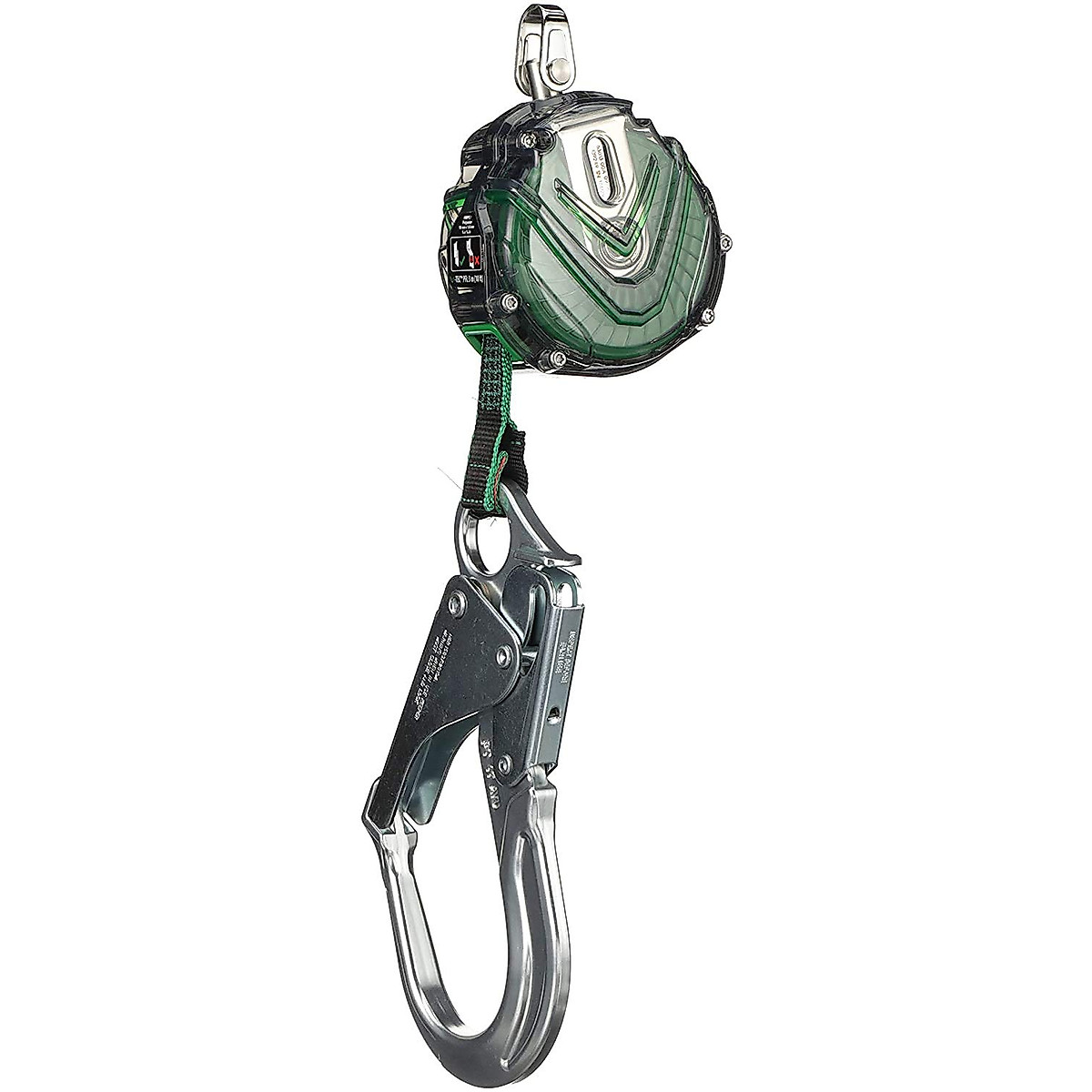 MSA 63013-00A V-TEC Personal Fall Limiter - 10' (3m), Single-Leg, AL36CL Snaphook Anchorage Connection, Steel Carabiner Harness Connection, Retractable Web Lanyard Clear
