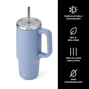 S'well Recycled Stainless Steel Tumbler XL with Straw and Handle, 30oz, Hydrangea Blue, Triple Layered Vacuum Insulated Containers Keeps Drinks Cold for 36 hours and Hot for 9