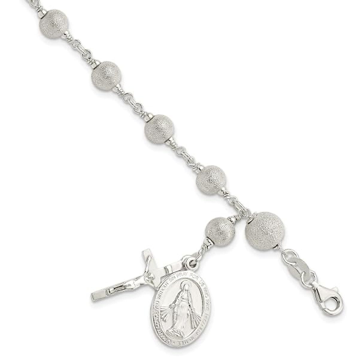 IceCarats 925 Sterling Silver Rosary Chain Charm Bracelet 7.75 inch
