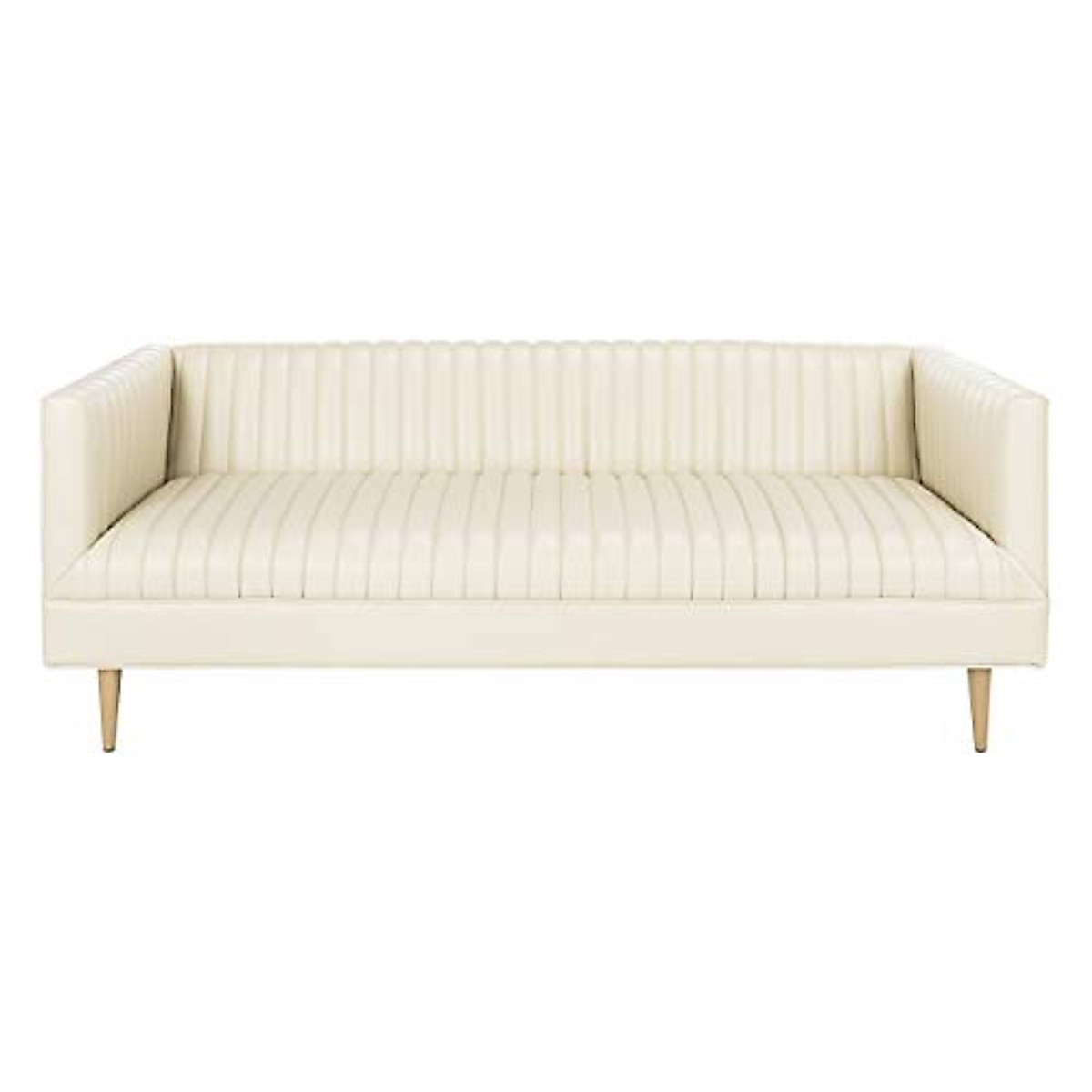 Safavieh Couture Home Carmina Modern Light Beige Faux Leather and Oak Sofa