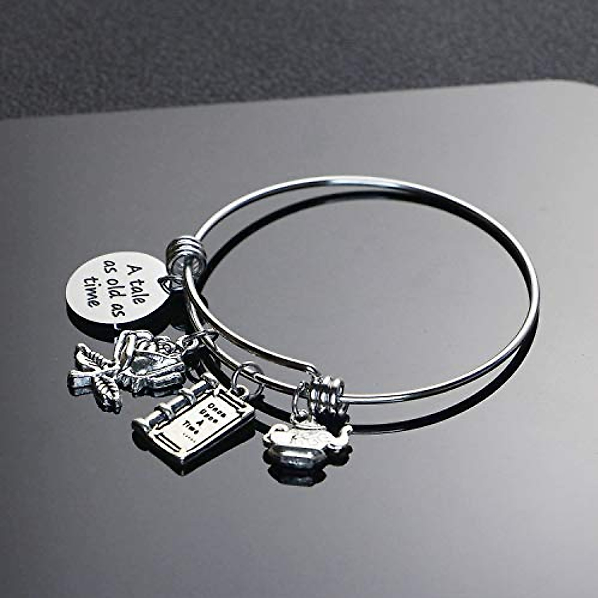 WENATA Inspirational Gift A Tale As Old As Time Beauty And The Beast Belle Bracelet Disney Jewelry Princess Bracelet Wedding Gift for Her (Tale as old BR)