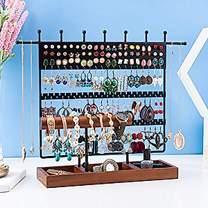QILICHZ Earring Organizer Earring Stand 124 Holes Earring Holder Jewelry Stand Jewelry Holder Jewelry Organizer Jewelry Tower Rack with Wooden Tray for Home Use and Jewelry Display