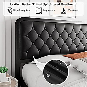 iPormis Queen Size Metal Bed Frame with Faux Leather Headboard, Curved Platform Bed Frame, Thicker Metal Steel Slats Support, 12'' Under-Bed Space, Noise-Free, Easy Assembly, Black