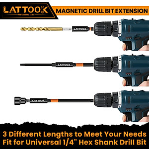 Drill Bit Extension Set, LATTOOK 6PCS Magnetic Drill Extension Bit Holder for Impact Driver, 1/4" Hex Shank Drill Bit Extender, 2.3'', 4'', 6'' Drill Bit Extension