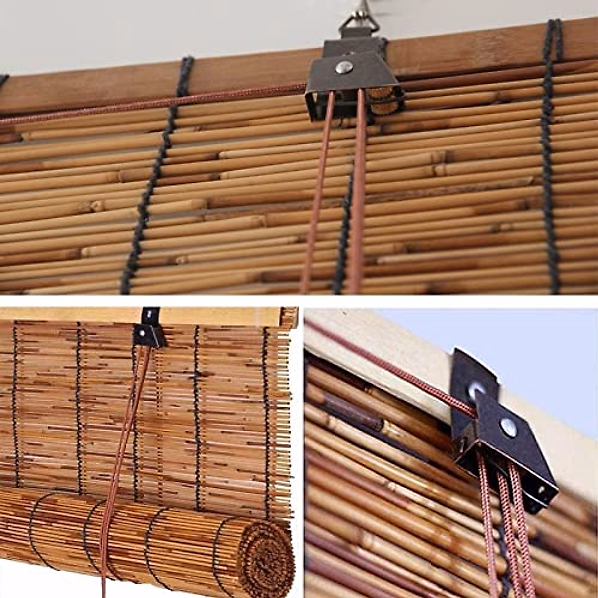 Outdoor Bamboo Blinds, Roller Patio Blinds Patio Shades Roll Up Outdoor Light Filtering Privacy Protection, Easy Installation Outdoor Blinds VXHCS (Color : Brown, Size : 86x102cm)