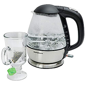 Chef'sChoice 680 Cordless Electric Glass Kettle in Brushed Stainless Steel Includes Illuminated On Off Switch Auto Off & Boil Dry Shut Off Protection, 1.5-Liter, Silver