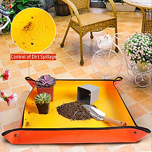 HNXTYAOB Repotting Mat for Indoor Plant Transplanting and Potting Soil Mess Control Portable Succulent Planting Potting Tray Gardening Gifts for Women Men Plant Lover Gifts (Orange 27" x 27")
