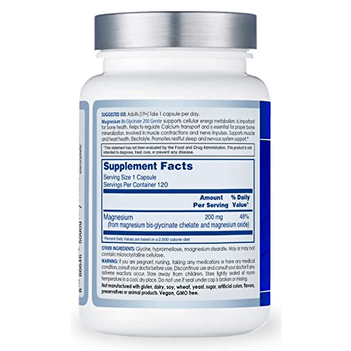 CanPrev Magnesium Bisglycinate (120 Count (Pack of 1), 200mg - Gentle)