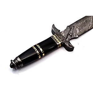 Skokie Knives Custom Damascus Steel Hunting Knife Bull Horn Handle-Handmade Premium Quality Edge Fixed Blade–Multipurpose–Ideal for Survival Camping Hiking Outdoor Every Day Carry Professional