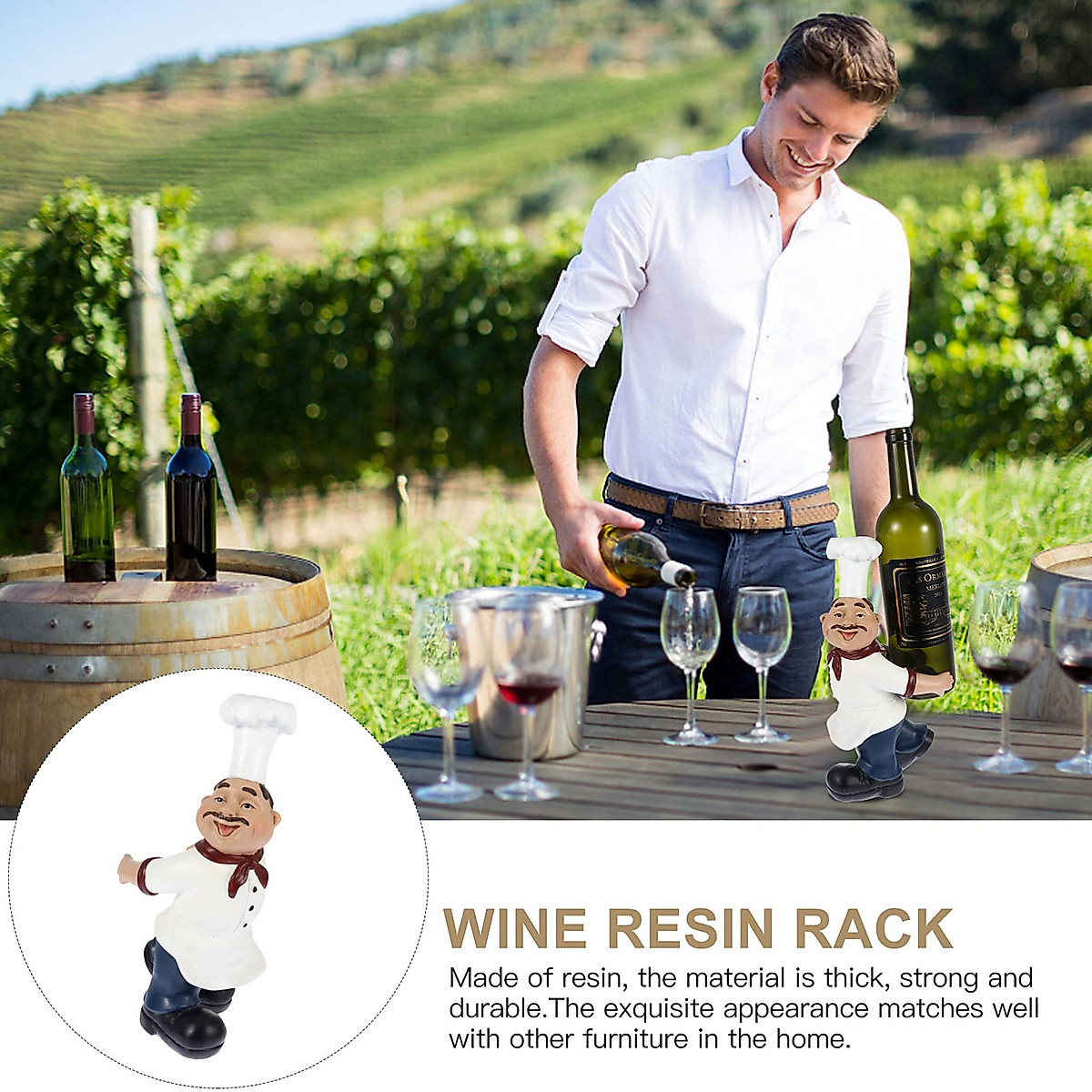 NUOBESTY 1pc Chef Wine Rack House Accessories for Home Single Bottle Wine Holder Dinning Table Decor Table Top Display Stand Home Decor Kitchen Household Resin Dining Table