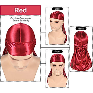3PCS Silky Durags Pack for Men Waves, Satin Doo Rag, Award 1 Wave Cap,G