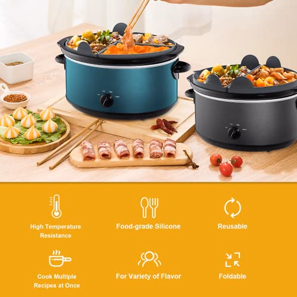 Gintan 4 Pack Slow Cooker Liners 6-8 QT, BPA Free, Reusable Slow Cooker Liner Dishwasher Safe, Eco-Friendly, Leakproof Alternative to Disposable Liners for Divider Insert