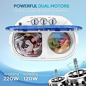 ROVSUN 11LBS Portable Washing Machine, Electric Mini Twin Tub Washer with Spin Dryer, Washer(7LBS) and Spinner(4LBS), Great for Home Dorms Apartments RV Camping