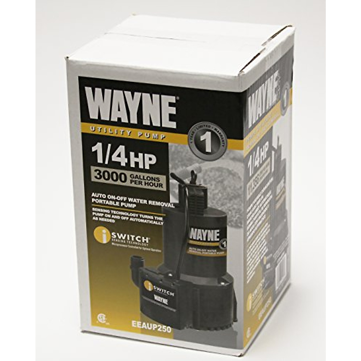 Wayne EEAUP250 1/4 HP Reinforced Thermoplastic Submersible Multi-Use Pump, 1, Black