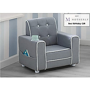 Delta Children Chelsea Kids Upholstered Chair with Cup Holder, Soft Grey