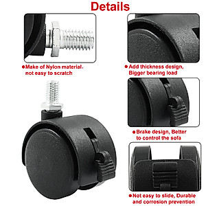 Moicstiy 4 Pack 1.5 Inch Caster Wheel Replacement, M8 Office Chair Caster Wheel, Universal Standard Size Furniture Wheel with Locking Braking Threaded Screw for Computer Gaming Chair Sofa