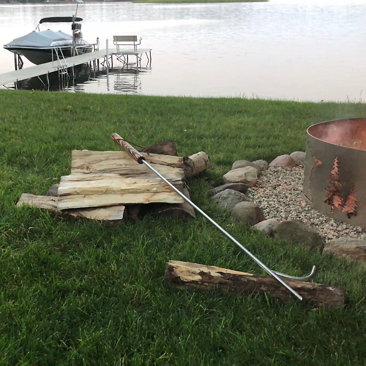 Campfire Bay Fire Pit Poker 42" - Stainless Steel - Made in USA - Large Wood Handle - Fire Poker for Outdoor Fire Pit